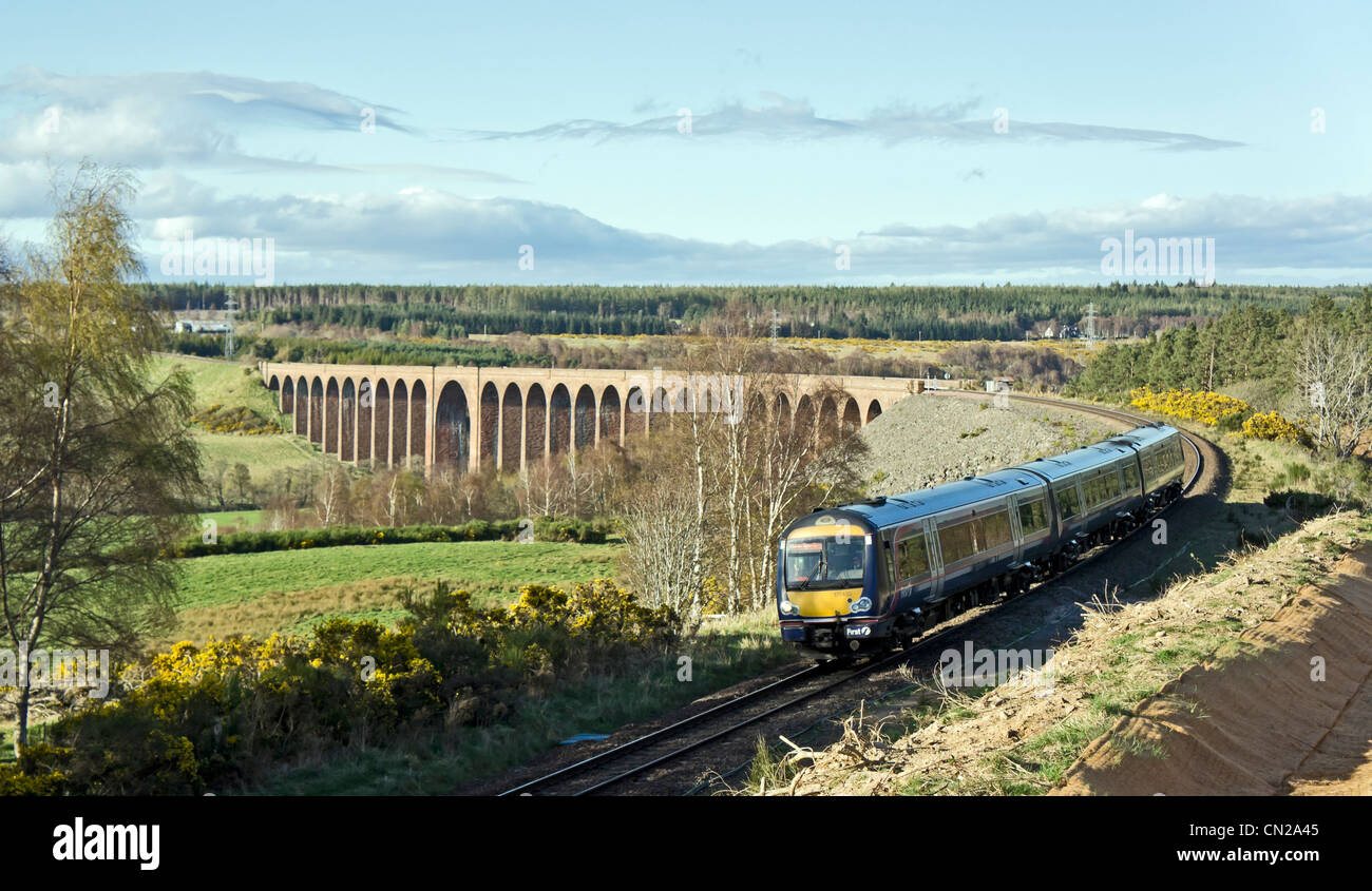 First Scotrail Class 170 DMU has just passed the Nairn Viaduct en route ...