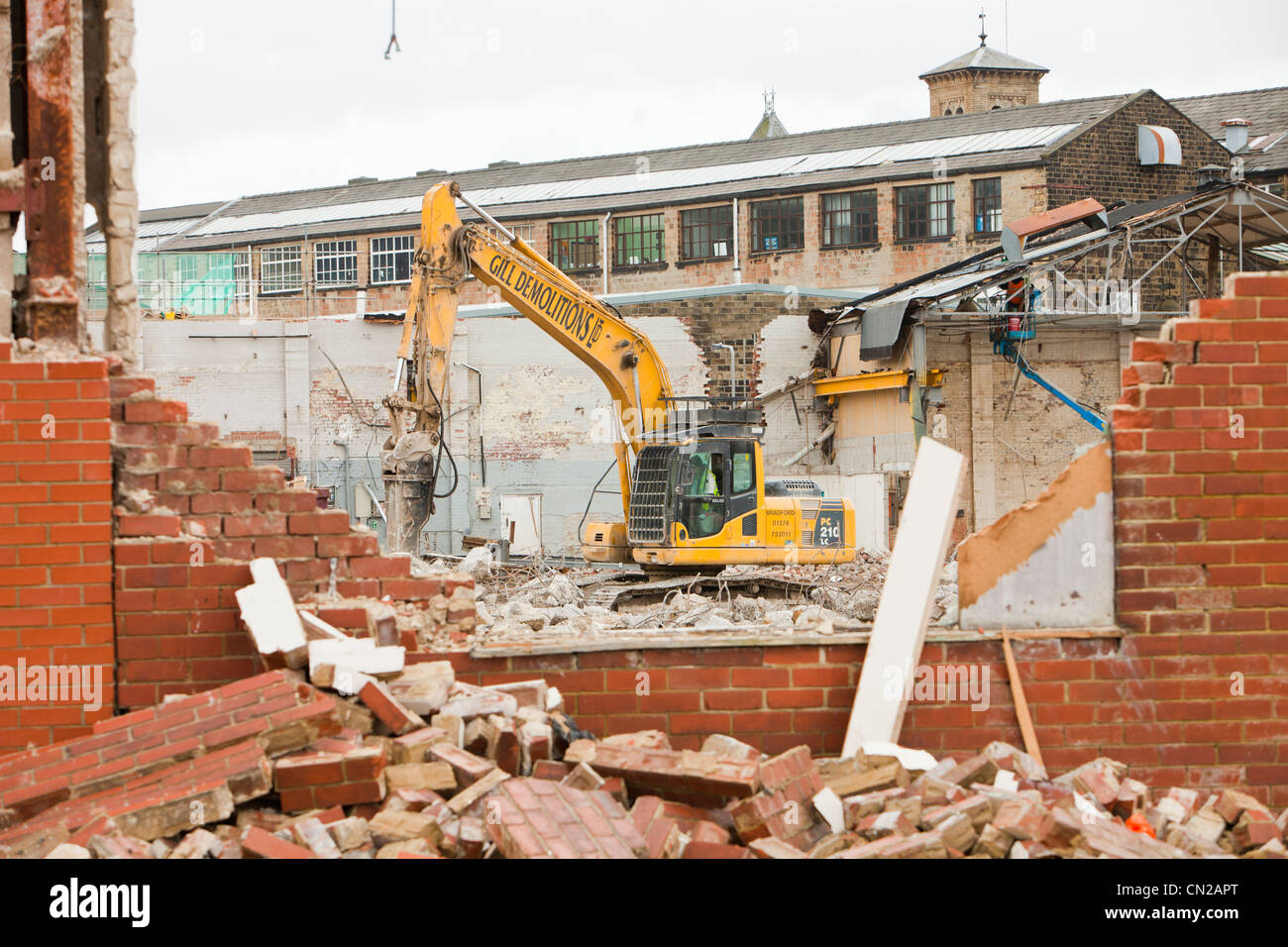 Demolition of an old mill building taking place in Keighley, West ...