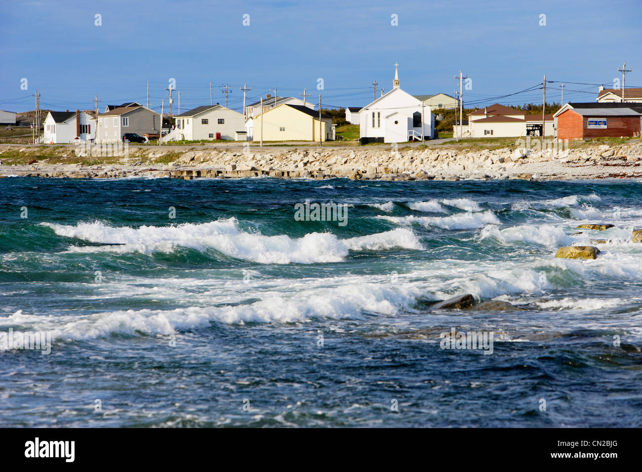 View of Village and Bonavista Bay, Sandy Cove, Newfoundland Stock Photo ...