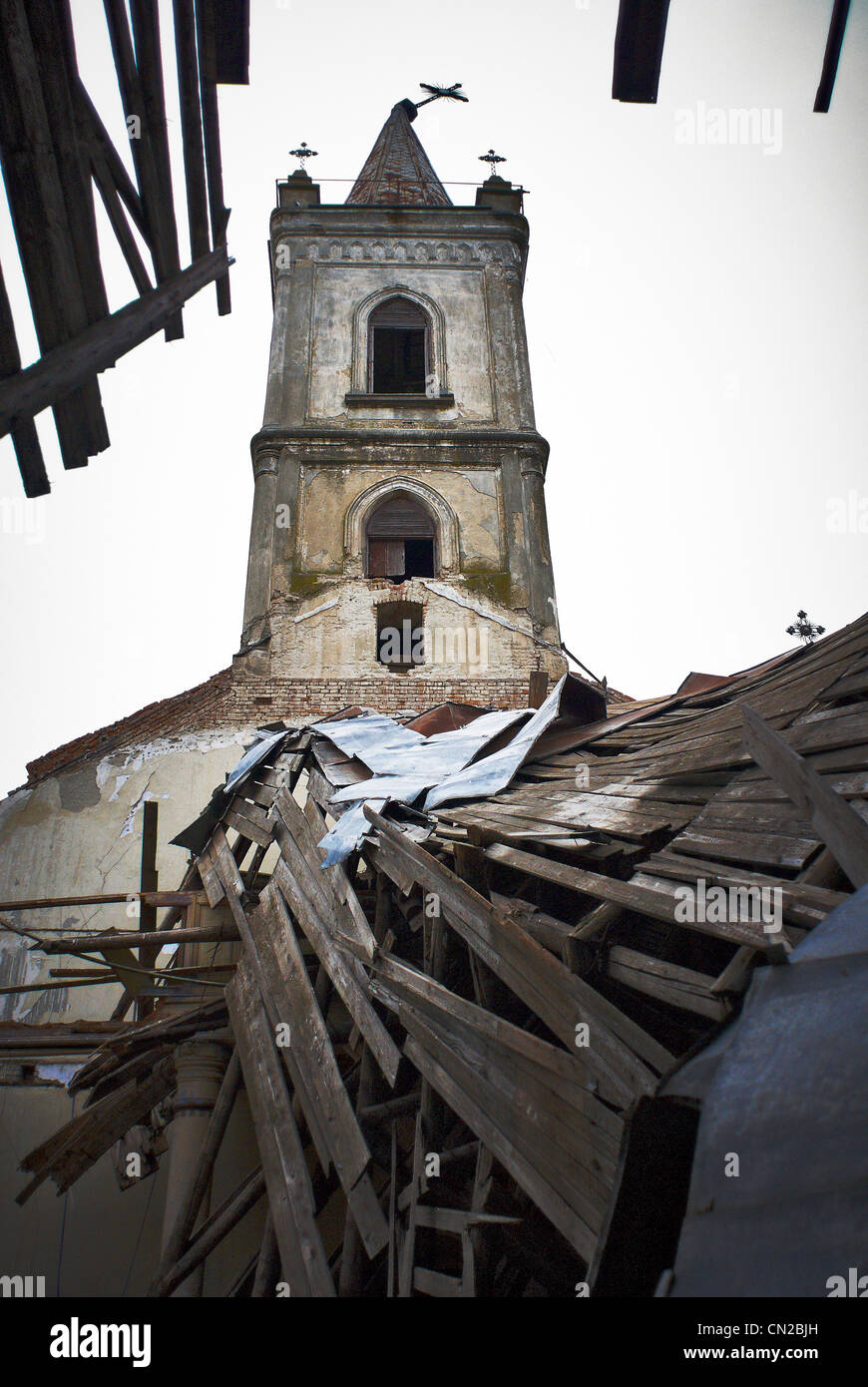 Ruins of an old German church in Malcoci village, Romania Stock Photo ...