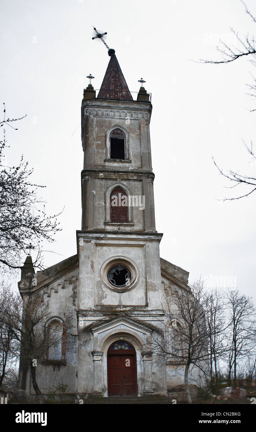 Ruins of an old German church in Malcoci village, Romania Stock Photo ...