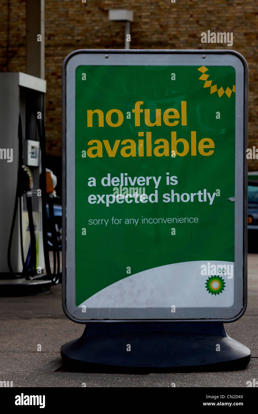 A BP fuel pump is sold out of unleaded and diesel at a garage in North ...