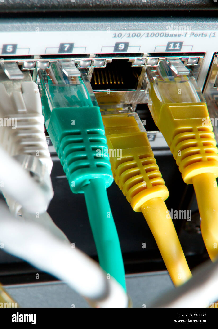 network cables connected to hub Stock Photo - Alamy