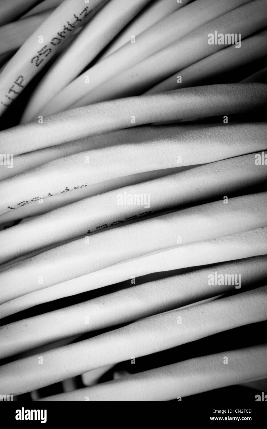 Network cables background Black and White Stock Photos & Images - Alamy