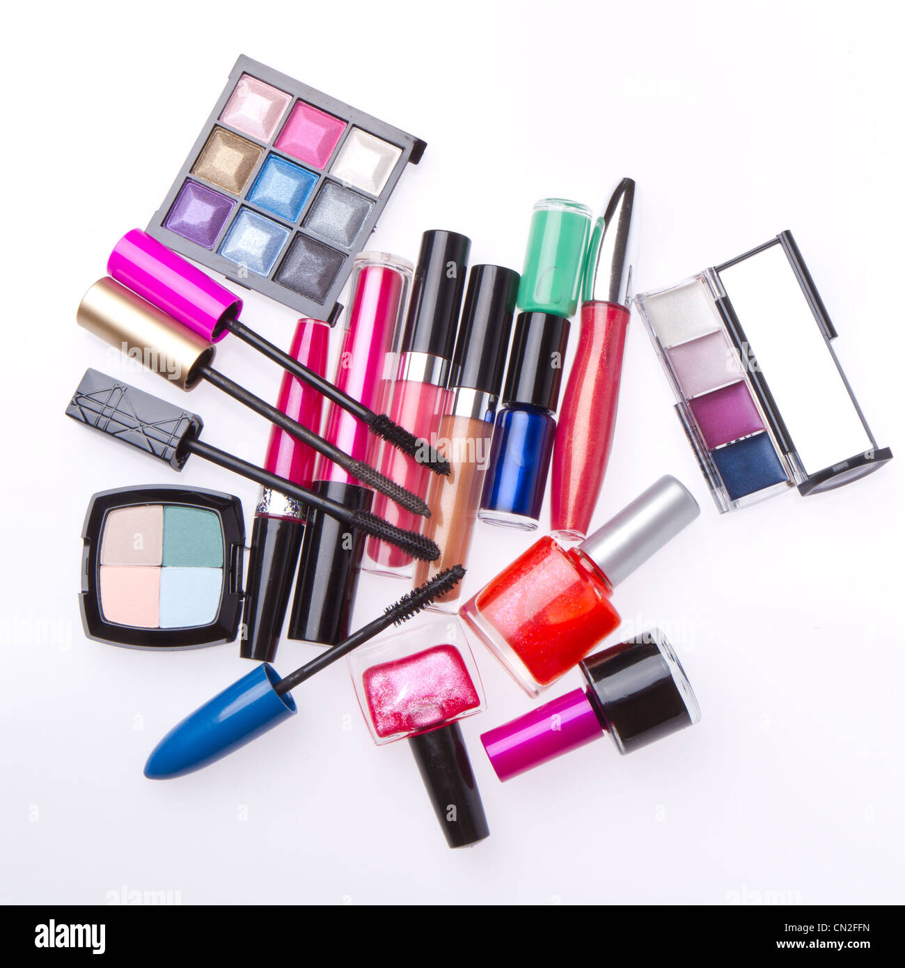 set of makeup products isolated on white background Stock Photo - Alamy