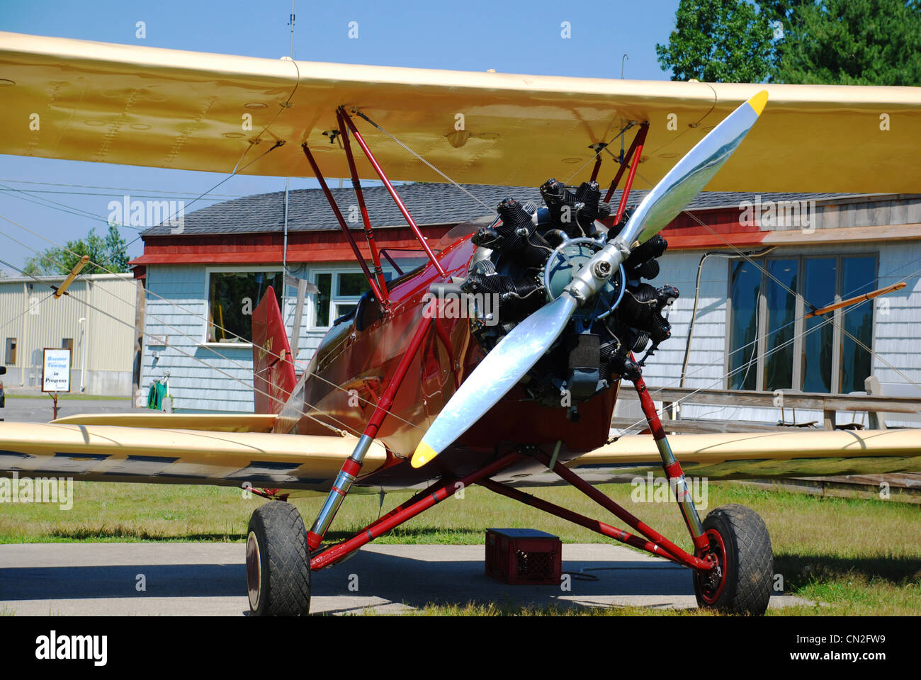 Biplane at an old fashioned airfield Stock Photo - Alamy