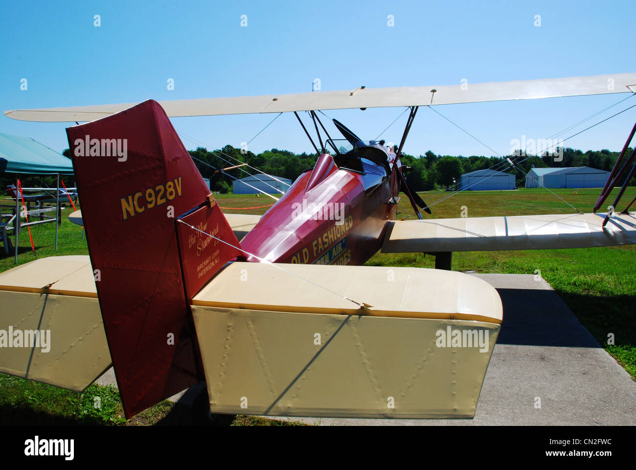 Biplane at an old fashioned airfield Stock Photo - Alamy