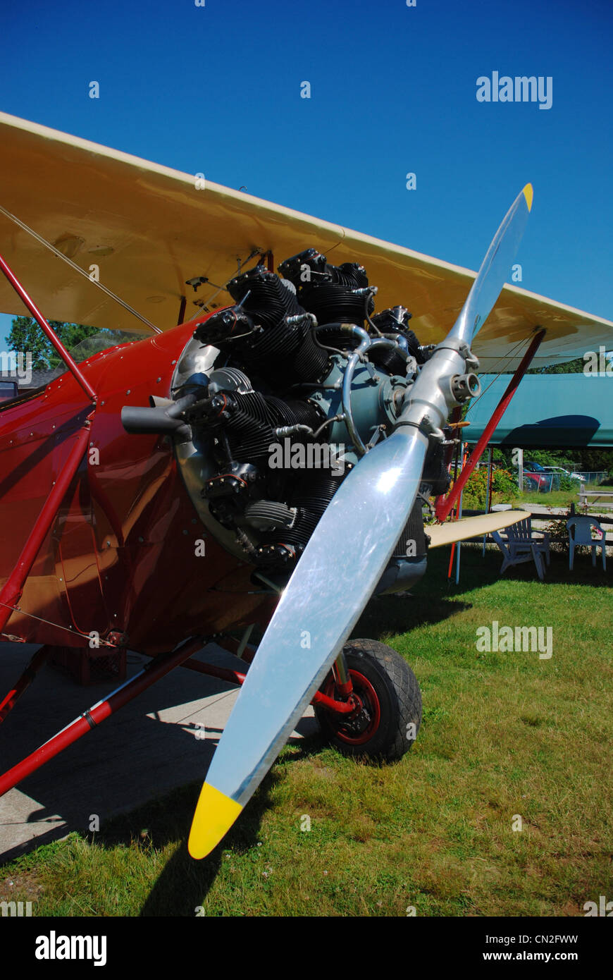 Biplane at an old fashioned airfield Stock Photo - Alamy