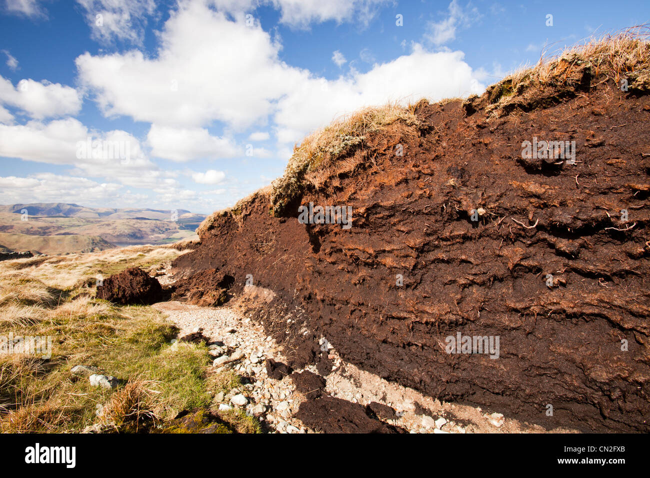 Peat hags near Loadpot Hill above Ullswater in the Lake District, UK ...