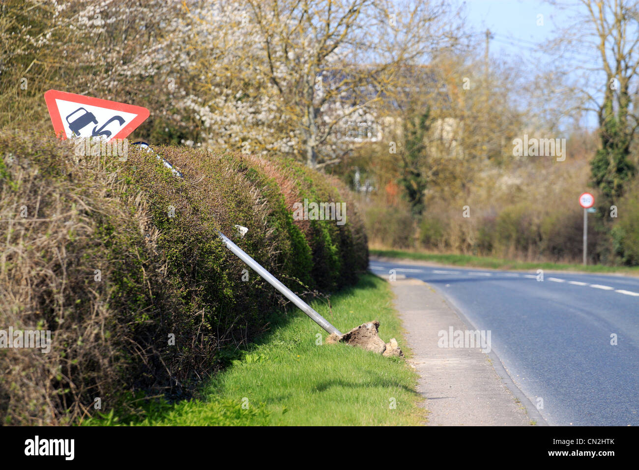 Knocked down road sign hi-res stock photography and images - Alamy