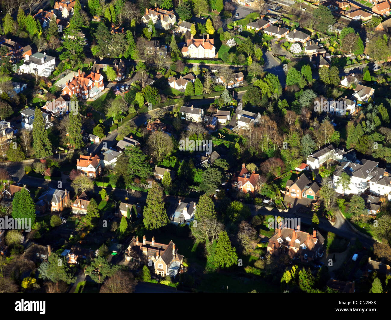 Aerial view of old wealthy part of Great Malvern in Worcestershire UK ...