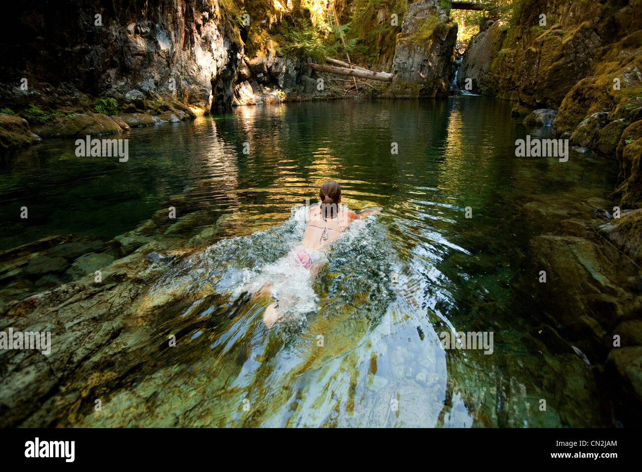 Woman swimming in river Stock Photo - Alamy