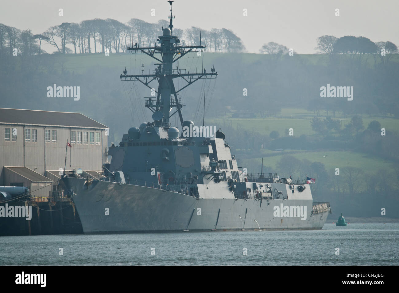 A long shot of American ship Forrest Sherman, a Arleigh Burke Class ...