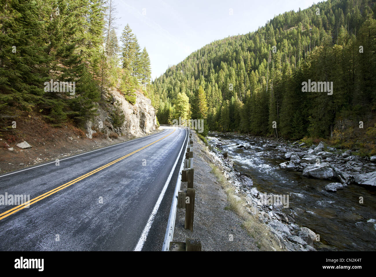 Road Along River and Forest, Montana, USA Stock Photo - Alamy