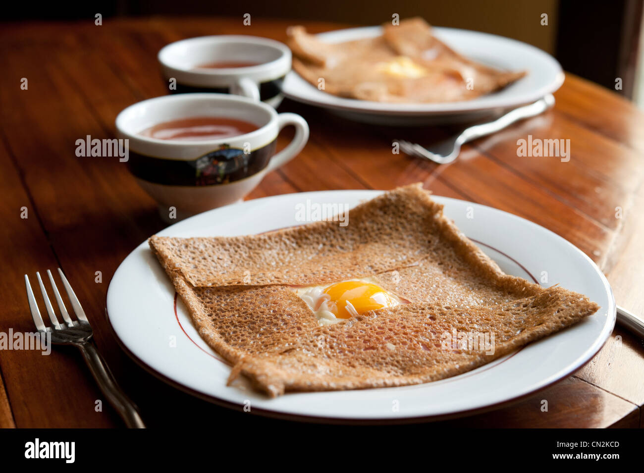 France, Finistere, Quimper, galette, typical pancake from Bretagne ...