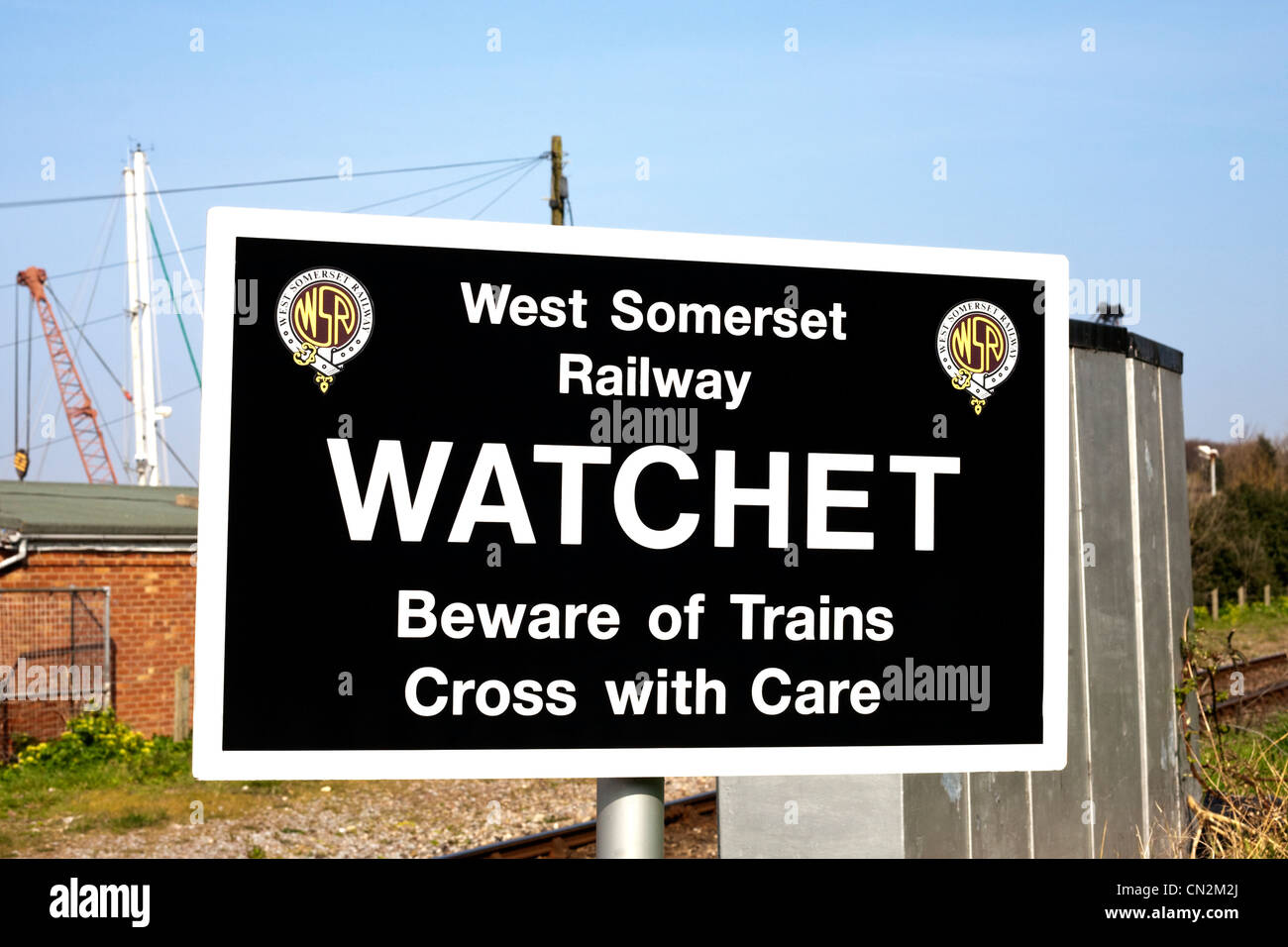 beware of the trains warning sign on crossing in watchet station ...