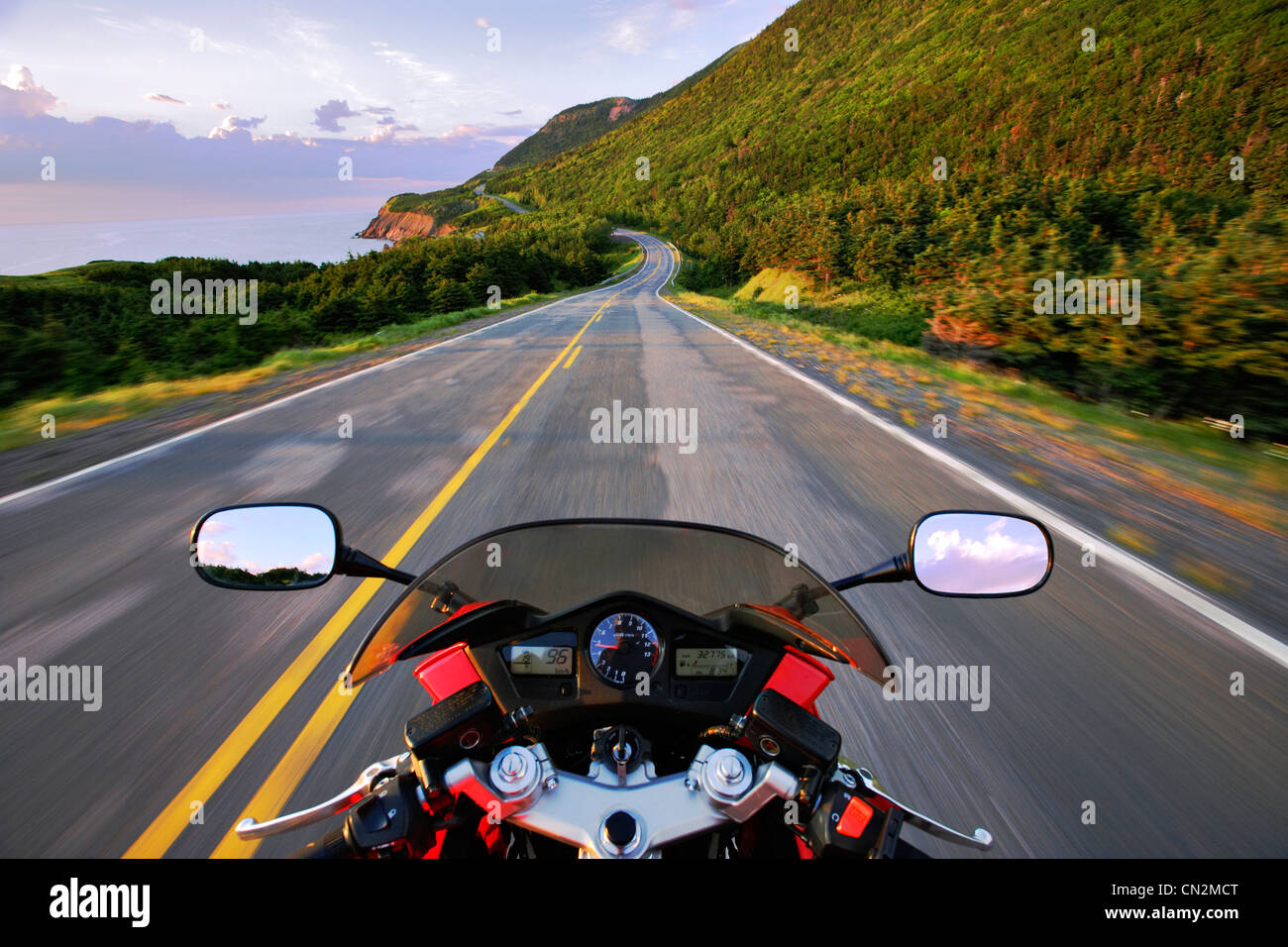 View on Motorcycle, Cabot Trail, Cape Breton Island, Nova Scotia Stock ...
