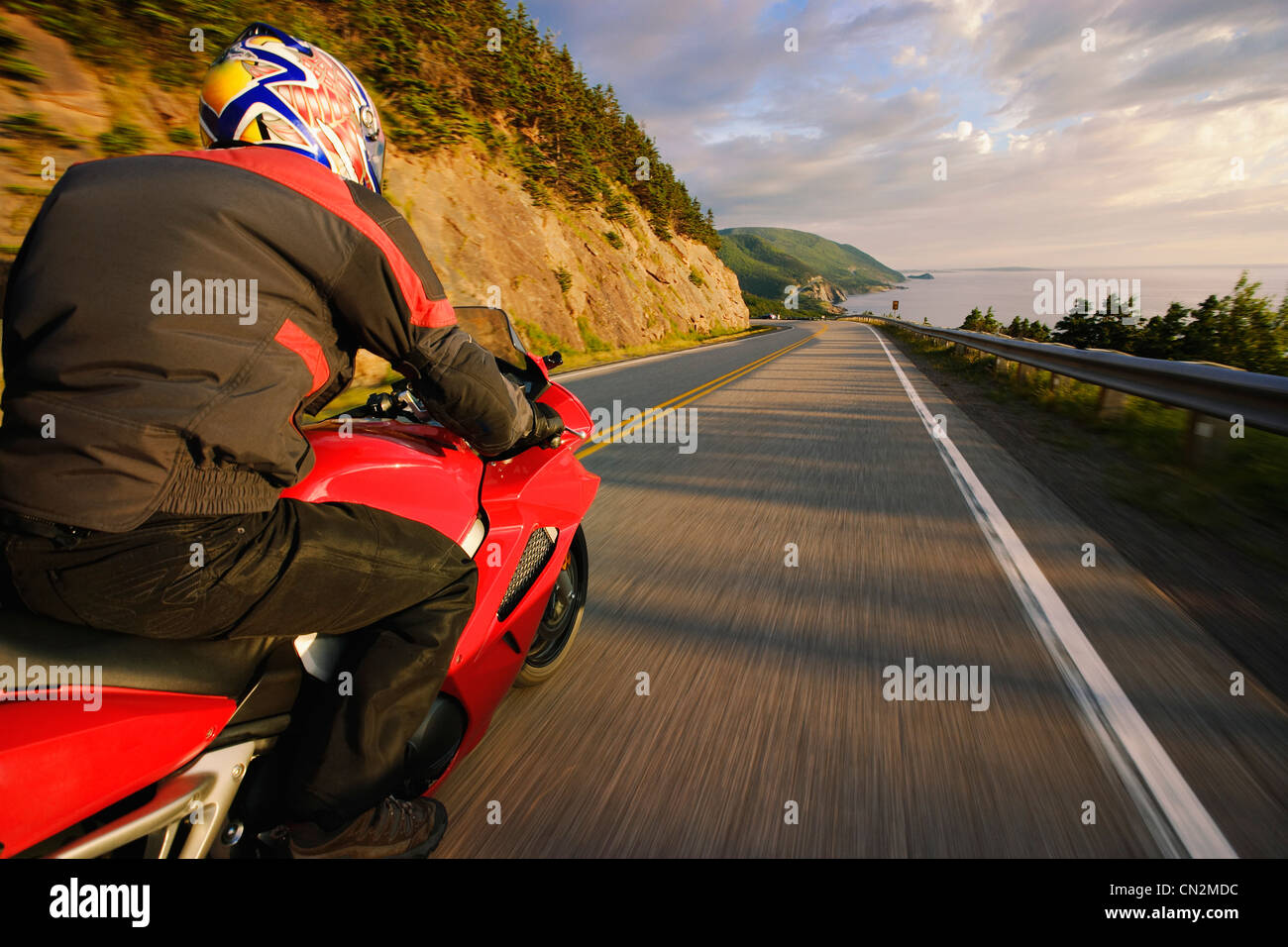 View on Motorcycle, Cabot Trail, Cape Breton Island, Nova Scotia Stock ...