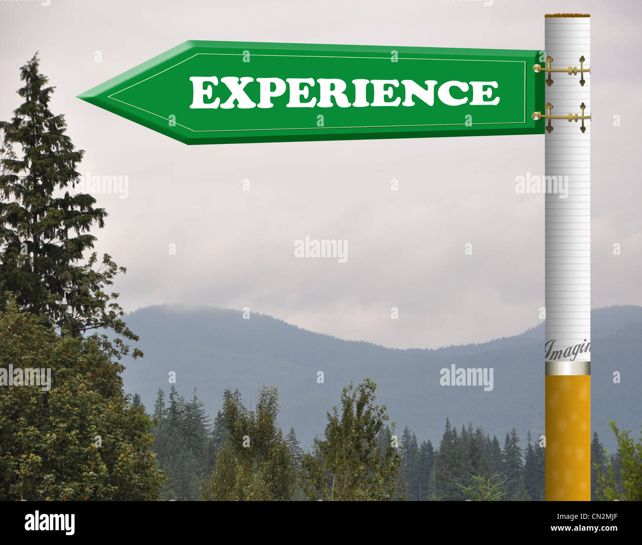 Experience cigarette road sign Stock Photo - Alamy