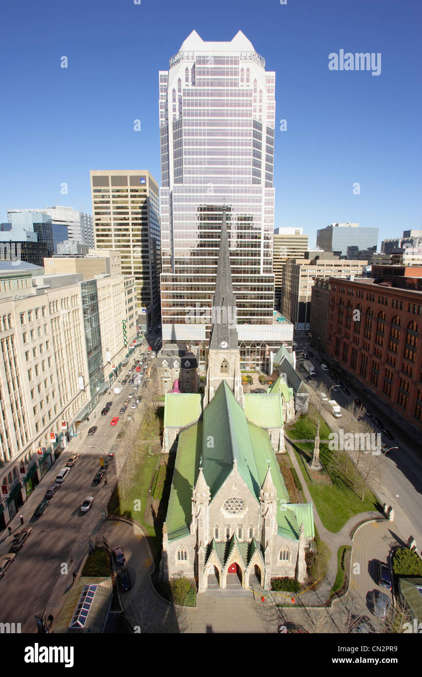 Christ Church Cathedral and Skyscraper, Quebec, Montreal Stock Photo ...