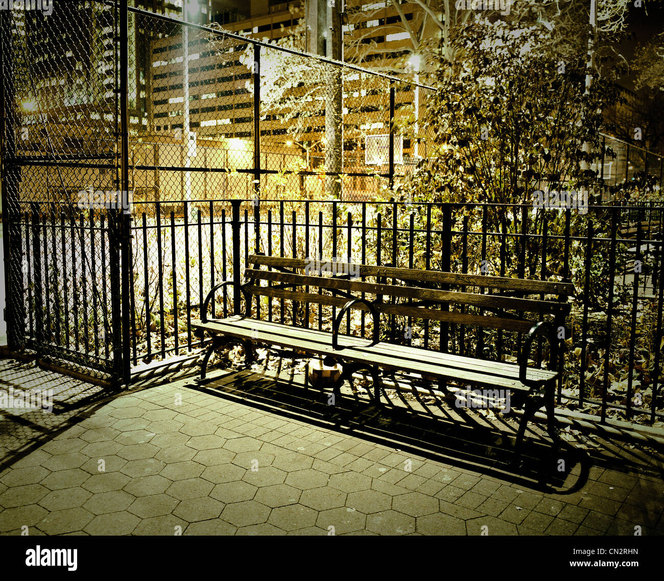 Empty bench at night, Brooklyn, New York, USA Stock Photo - Alamy