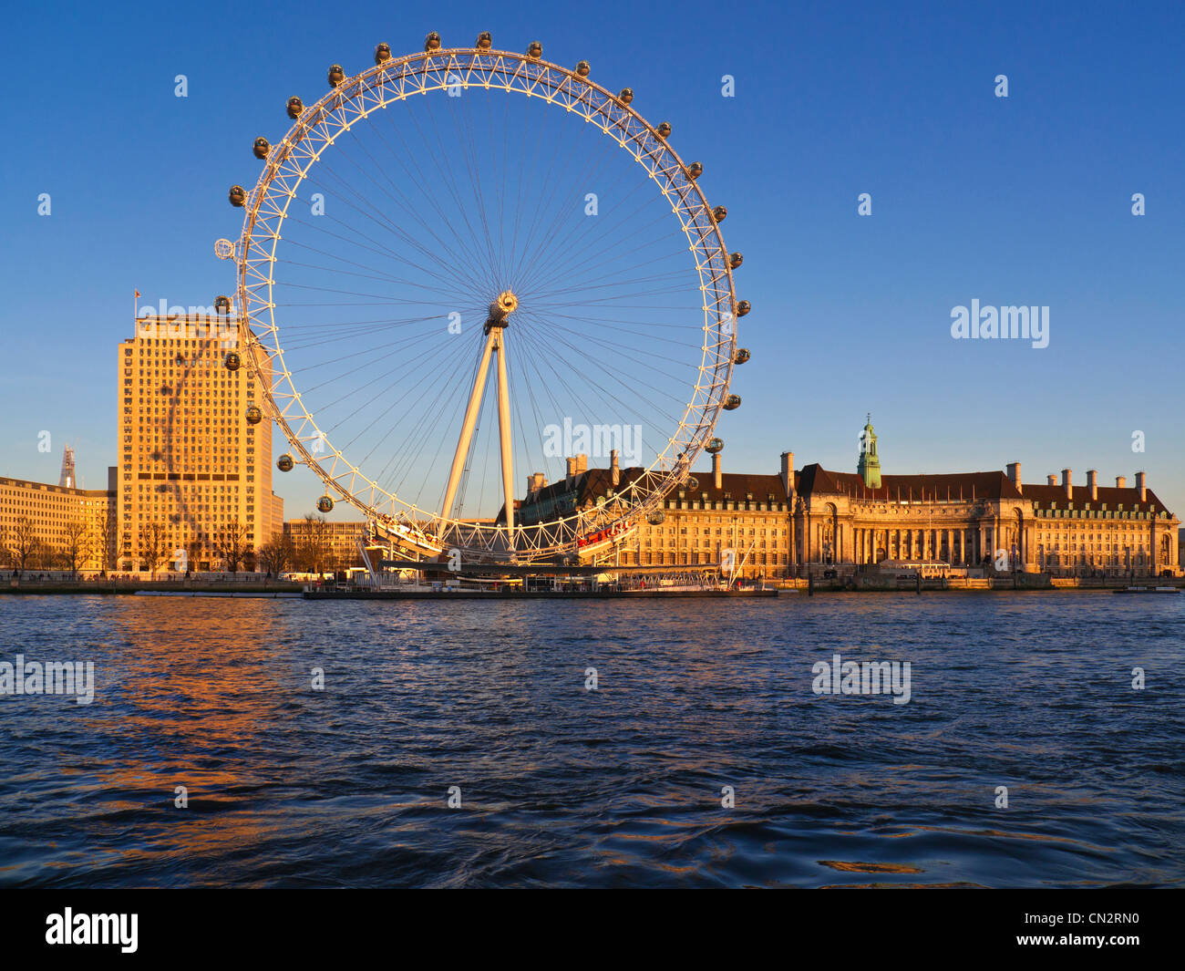 London Eye County Hall and Shell HQ South Bank from Westminster Pier ...