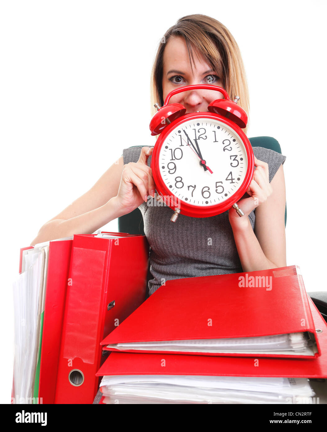 woman businesswoman holding plenty of documents isolated white red ...