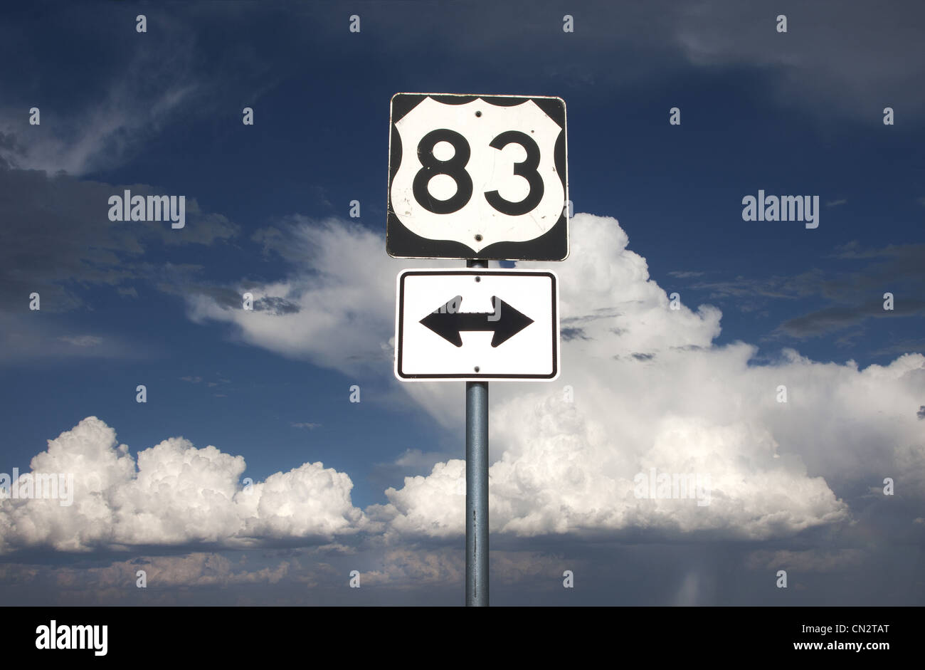 Highway 83 Sign Against Blue Sky and White Puffy Clouds, Texas, USA ...