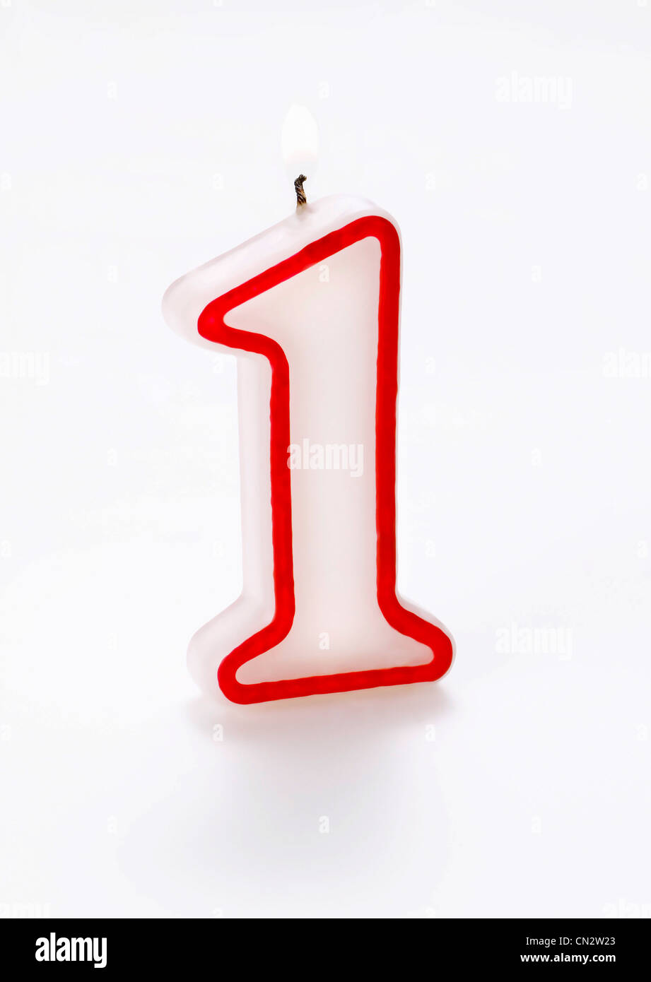 Number One Candle With Flame Stock Photo - Alamy