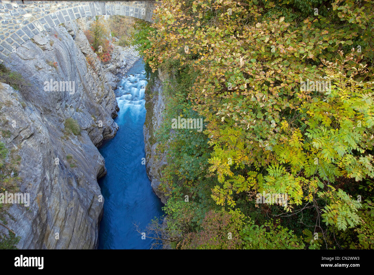 France, Alpes de Haute Provence, Le Lauzet Ubaye, Roman bridge over ...