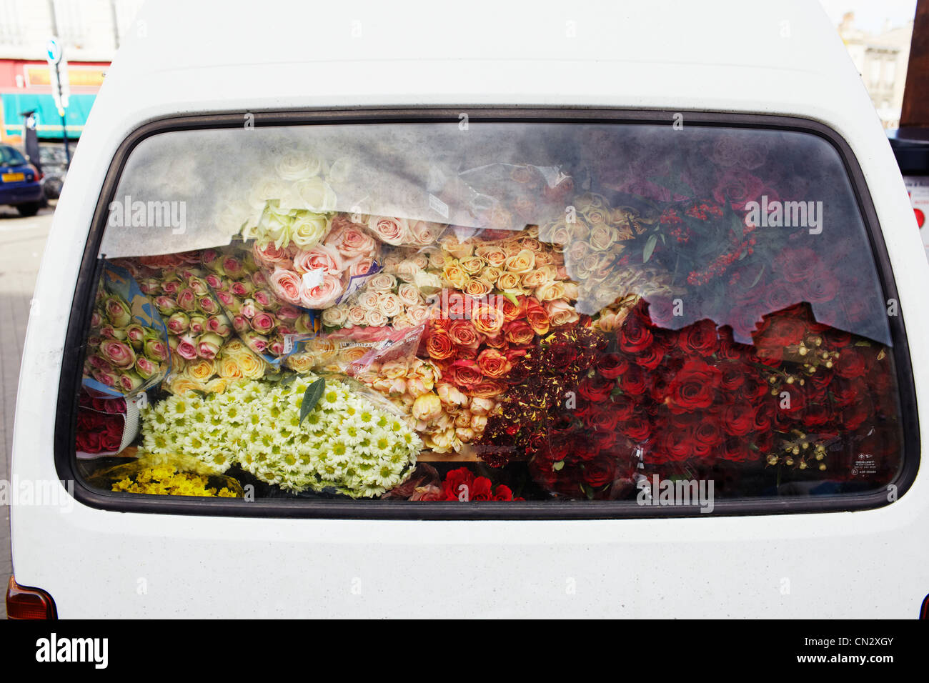 Flowers in car boot Stock Photo - Alamy