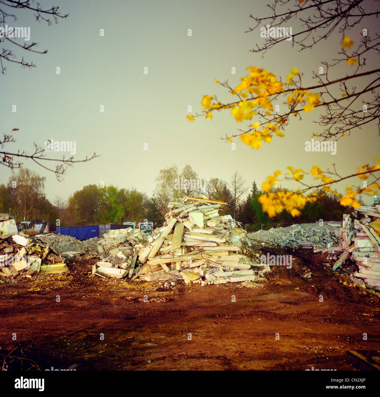 Pile of rocks on construction site at night Stock Photo - Alamy