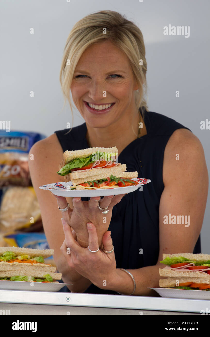 Jo Whiley serves sandwiches in a Kingsmill promotion Stock Photo - Alamy