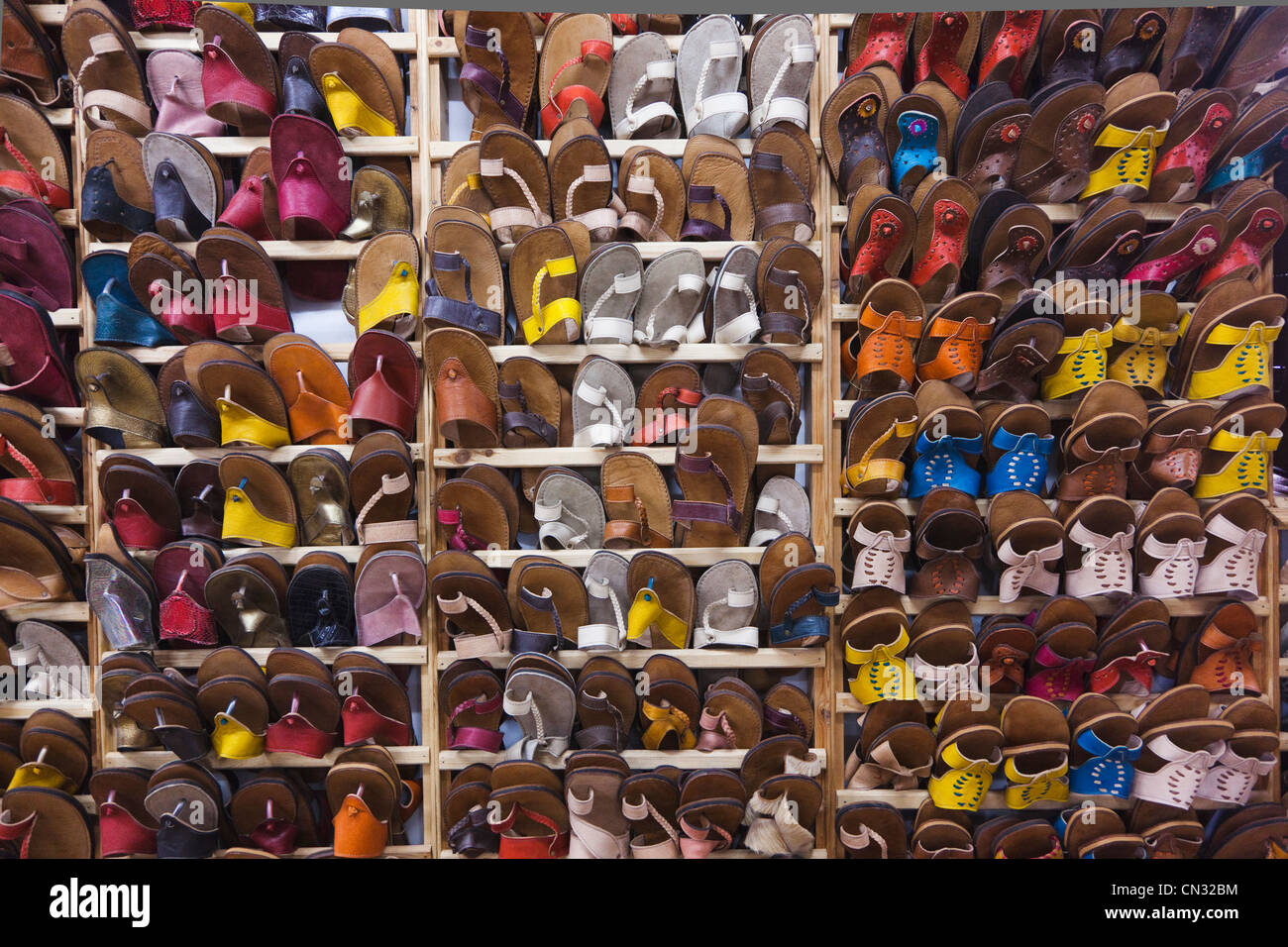 Hand made footwear made of Moroccan leather, Fes Medina, Fes, Morocco ...