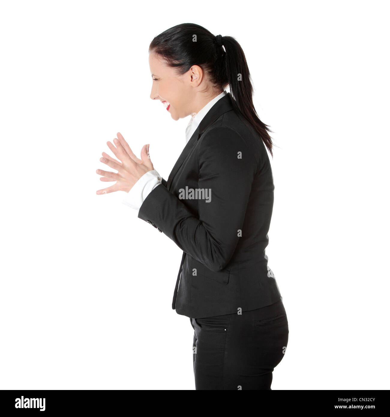 Mad business woman portrait isolated over a white background Stock ...