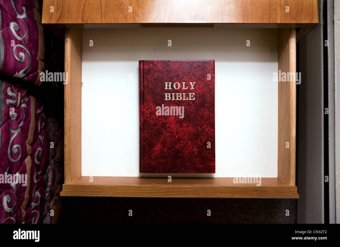 Holy bible in drawer in motel room Stock Photo - Alamy