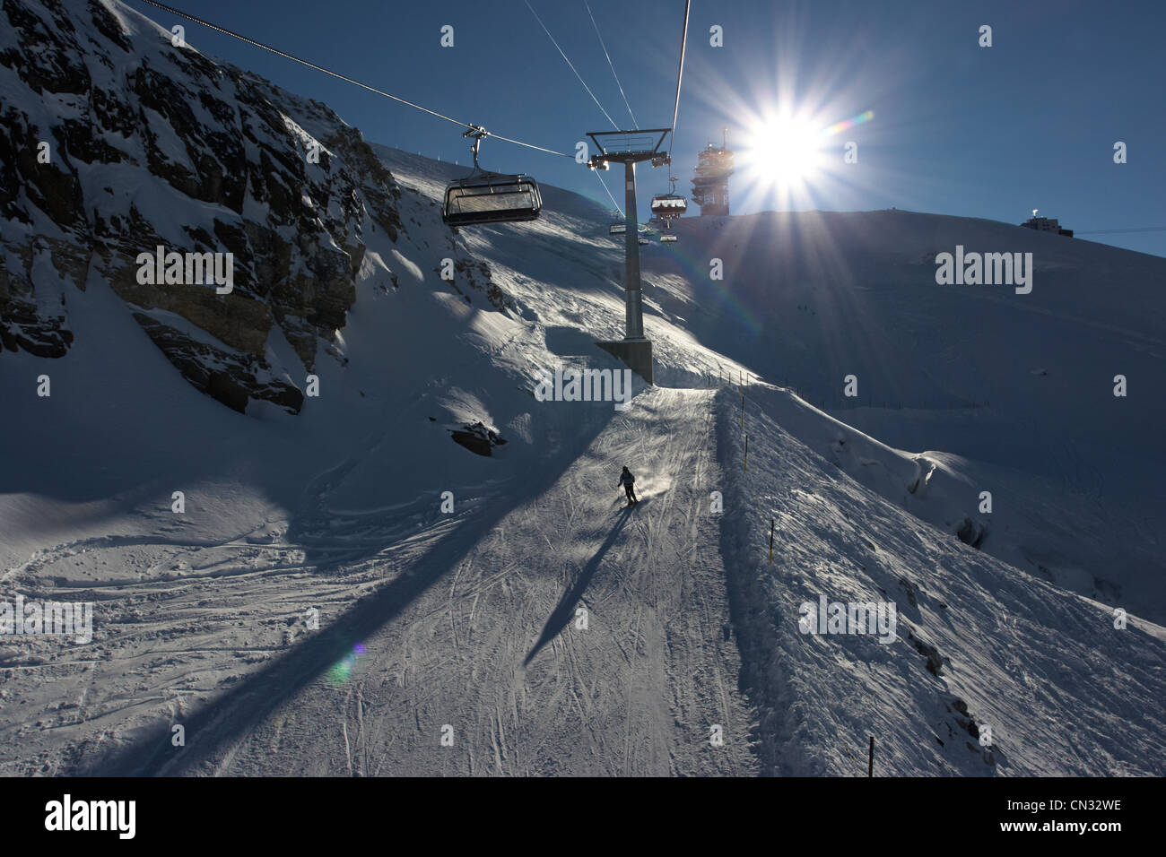 Ski lifts, Mount Titlis, Swiss Alps, Switzerland Stock Photo - Alamy
