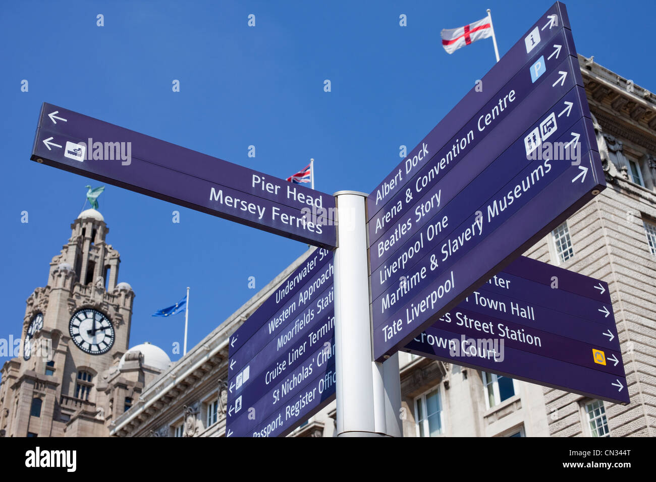 England, Liverpool, Pierhead, Street Signpost Stock Photo - Alamy