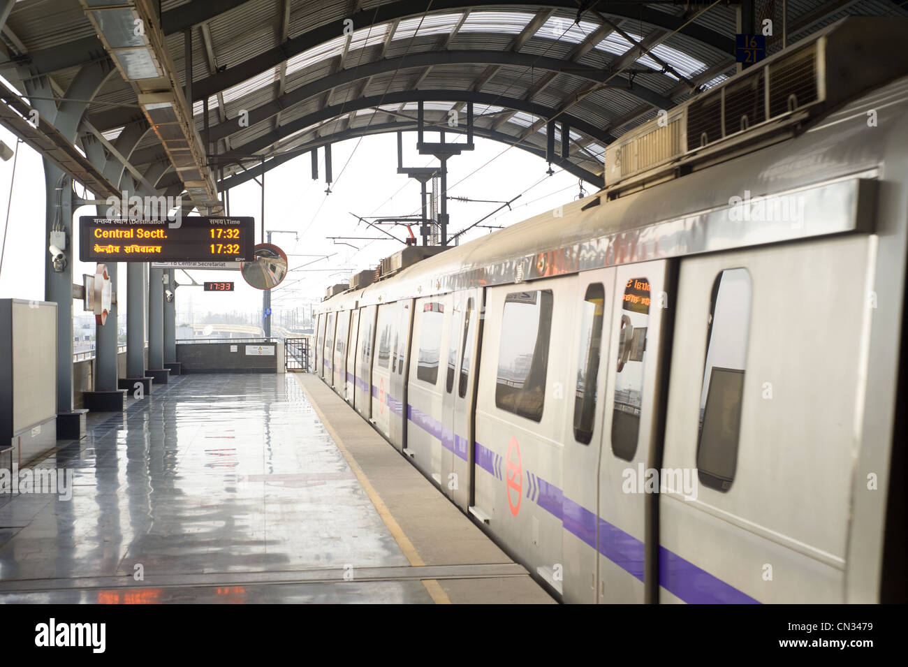 Indian modern metro station and train. Delhi Stock Photo - Alamy