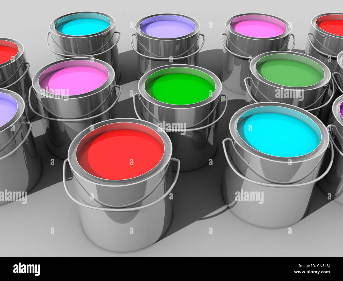 Paint buckets with various colored paint Stock Photo - Alamy