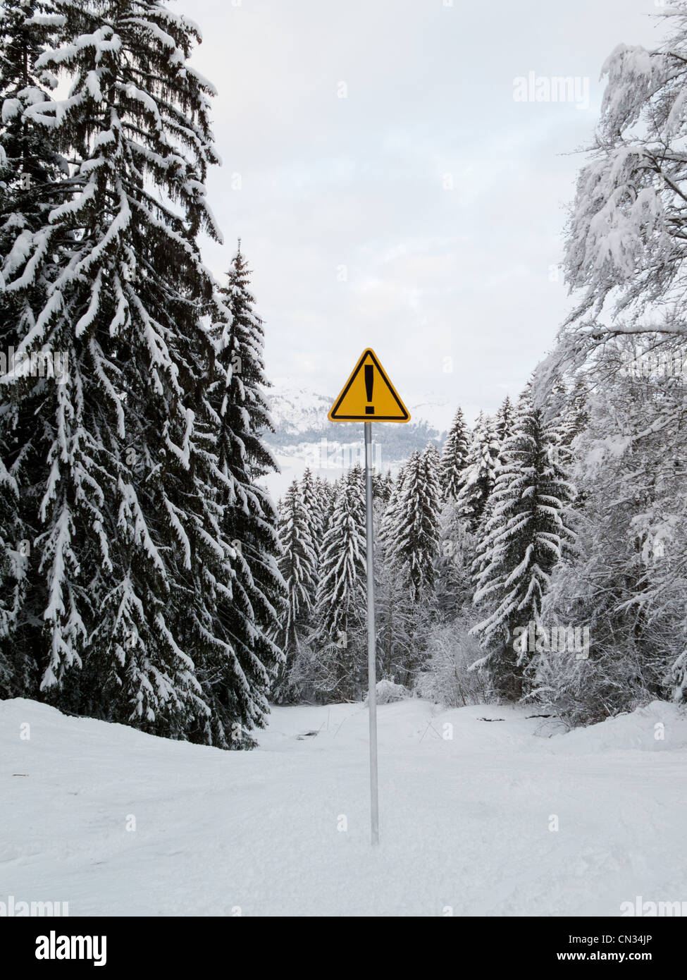 Warning sign, Grand Massif, French Alps Stock Photo - Alamy
