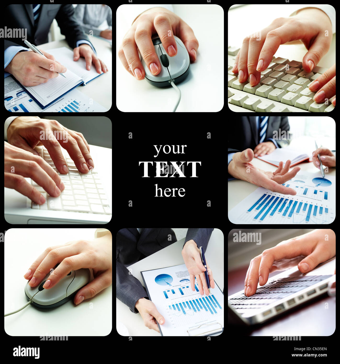 Collage of human hands during office work Stock Photo - Alamy