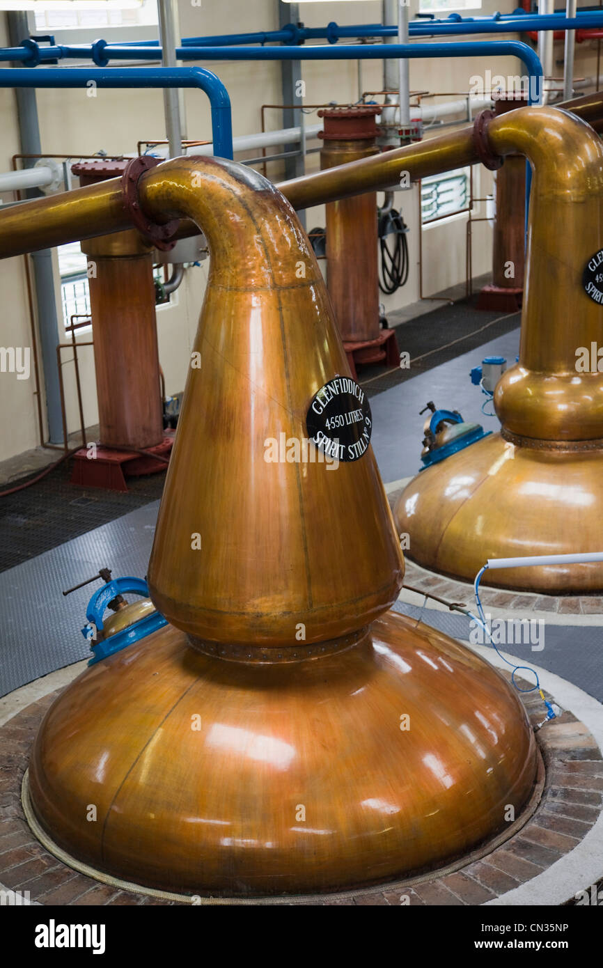 Scotland, Speyside, Dufftown, Glenfiddich Whiskey Distillery, Copper ...