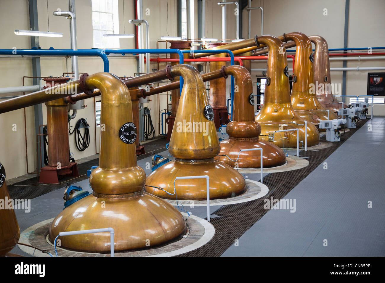 Scotland, Speyside, Dufftown, Glenfiddich Whiskey Distillery, Copper ...