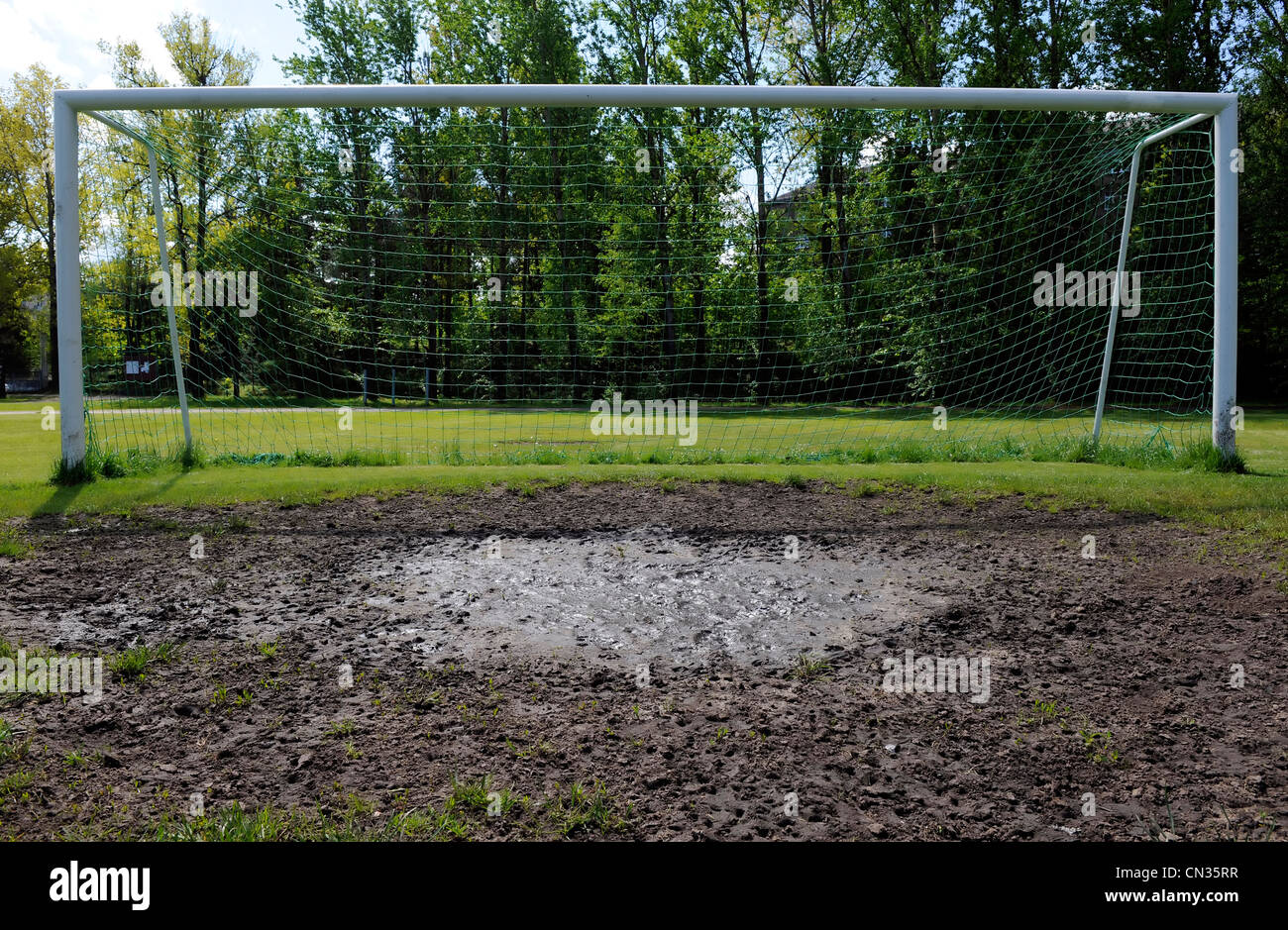 Soccer goalpost, Football goal and pitch Stock Photo - Alamy