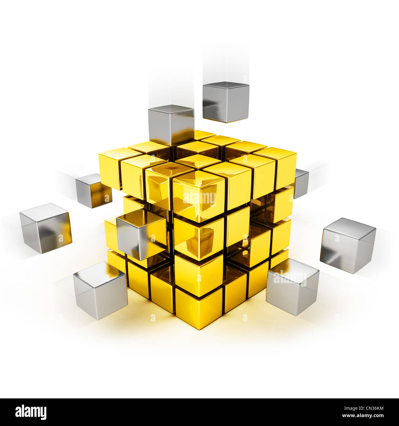 Teamwork concept - metal cubes assembling into gold one Stock Photo - Alamy