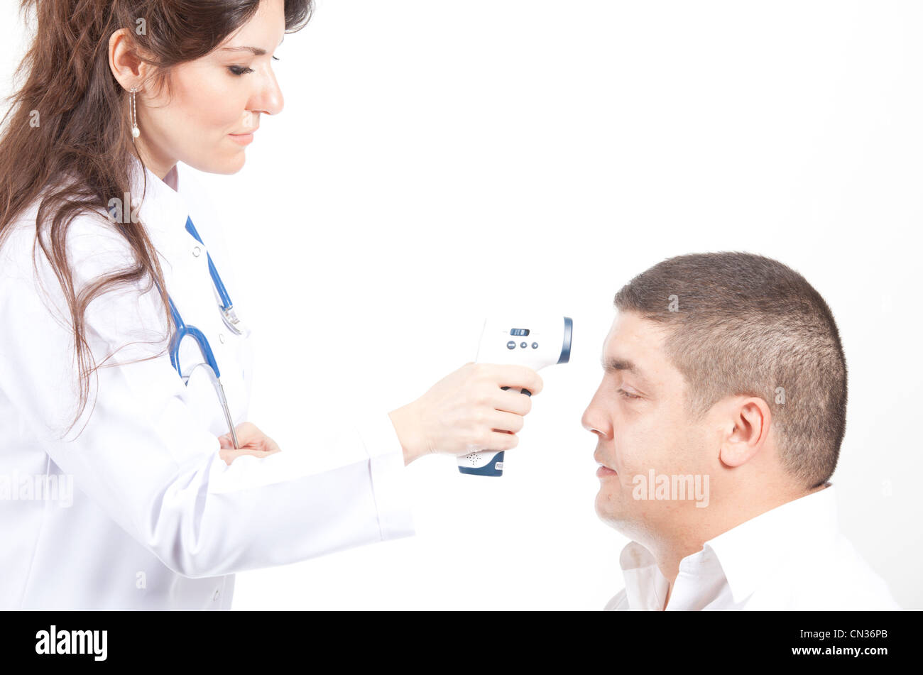 Photo of female doctor checking patient heat fever in hospital Stock ...