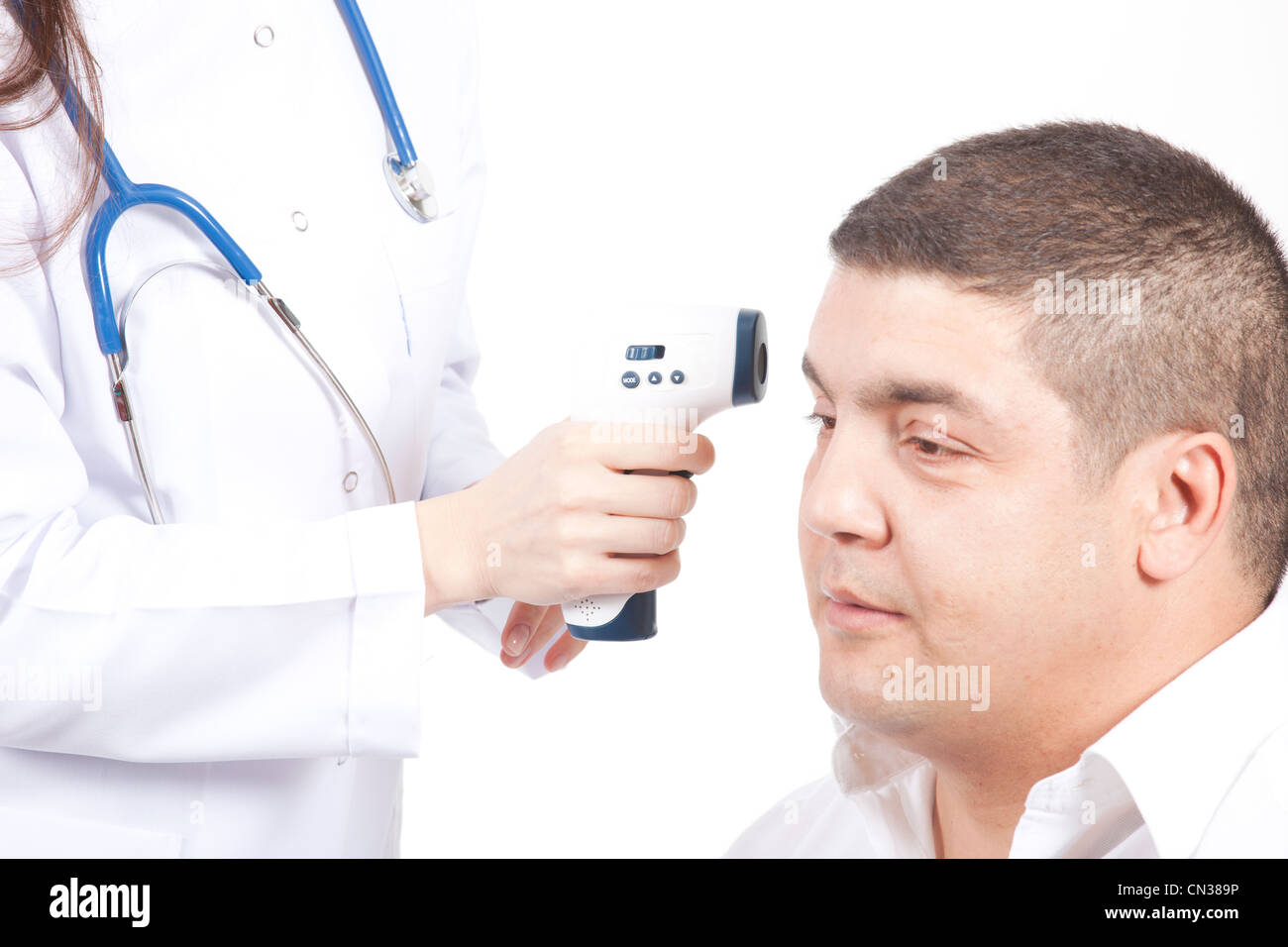 Photo of female doctor checking patient heat fever in hospital Stock ...
