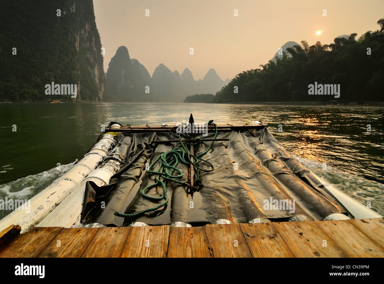 Bamboo boat on Li River, Guilin, China Stock Photo - Alamy