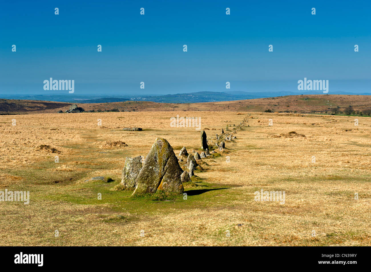 Merrivale standing stone row dartmoor hi-res stock photography and ...